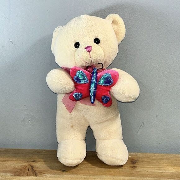 Toys | Dan Dee 1 Plush Teddy Bear Holding Butterfly With Bow Love Cream ...